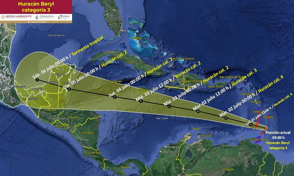 Huracán 'Beryl' categoría 5: últimas noticias y trayectoria por el Caribe